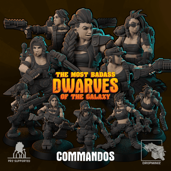 3D Printable Sci-Fi Female Dwarf Commandos by DropMiniz